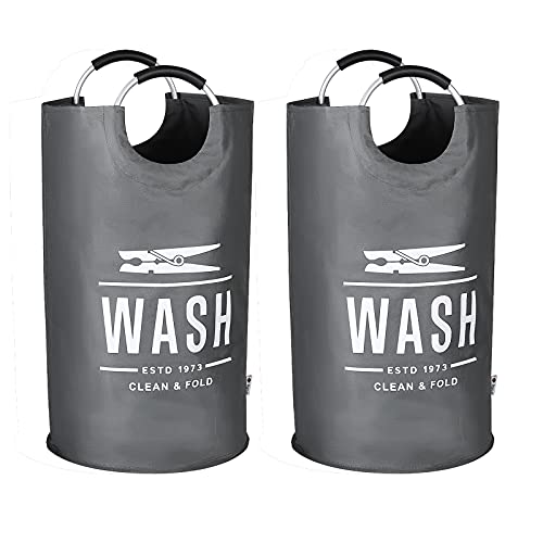 LLARUG 2 Pack Laundry Hamper,Collapsible Fabric Large Laundry Basket,Foldable Dirty Clothes Bag,Handles Waterproof Portable Folding Washing Bin( 82L,Dark Grey)