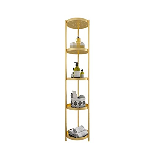 LICHUAN Bathroom Floor Storage Corner Tower Open Metal Shelves Compact Shelving Display Unit for Bath Office Bedroom Living Room Decor (Color : Gold, Size : 5 Tier)