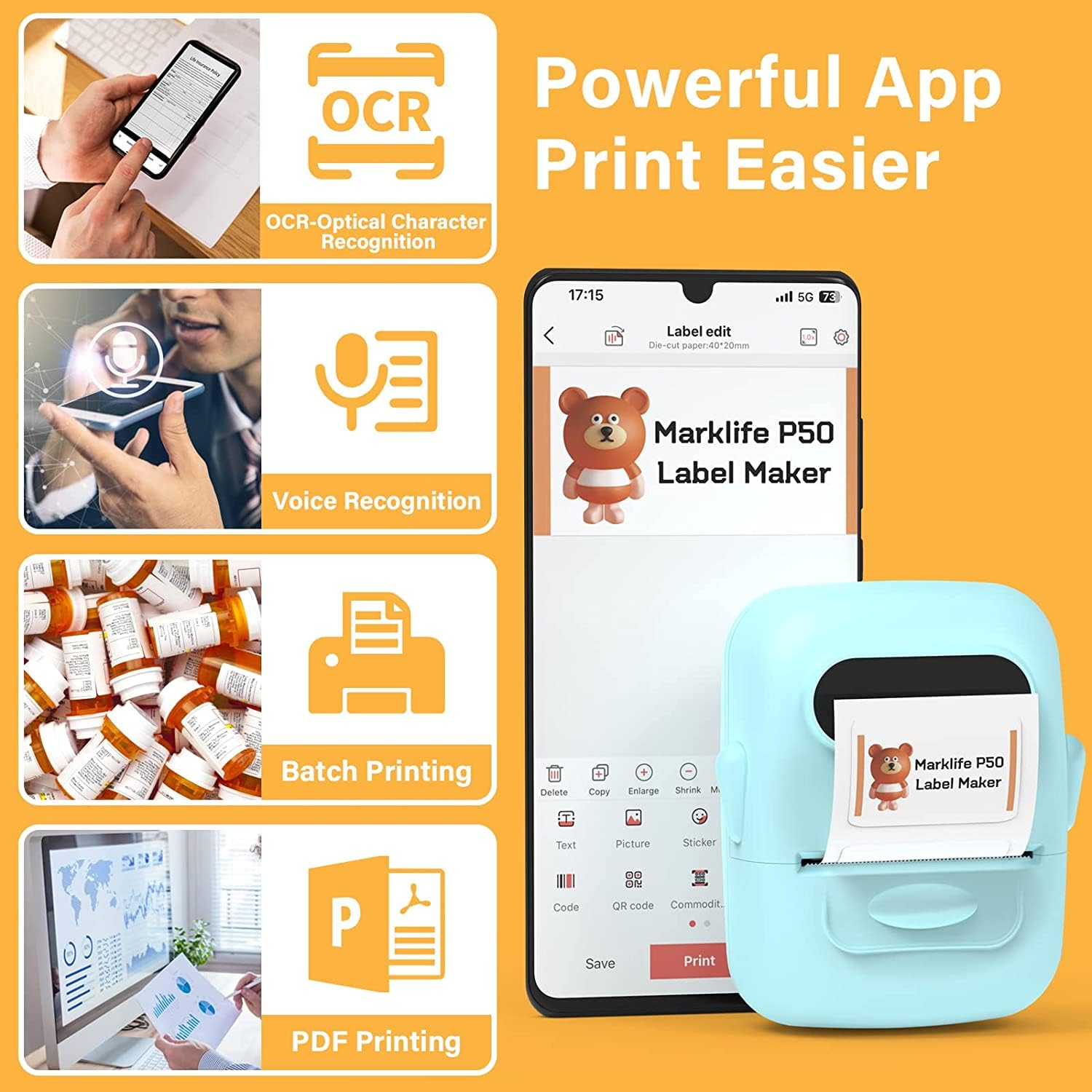 MARKLIFE Label Maker Machine with Tape Barcode Label Printer - Mini Portable Bluetooth Thermal Labeler for Address Clothing Jewelry Retail Barcode Small Business Home Office Compatible Phones &PC
