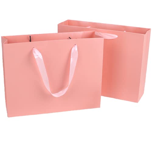 Dasofine Pink Gift Bags, 12pcs 10.86'' Ć 3.14'' Ć 8.5'' Small Paper Bags with Handle, Party Favor Gift Bags, Shopping Bags Bulk Crafts Retail Goodies Bags