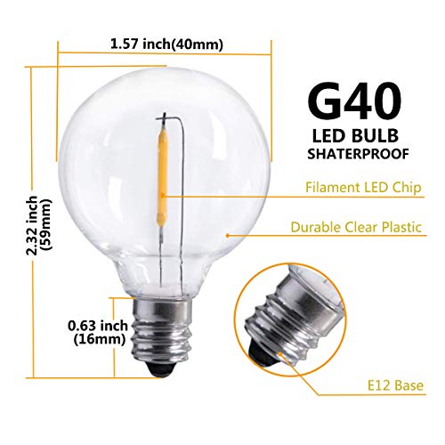 Couah G40 Led Replacement Light Bulbs, E12 Screw Base Shatterproof LED Globe Bulbs Light for Outdoor String Lights,0.6Watt Equvalent to 5 Watt Incandescent Bulbs,Warm White,25 Pack