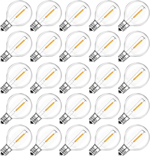 Couah G40 Led Replacement Light Bulbs, E12 Screw Base Shatterproof LED Globe Bulbs Light for Outdoor String Lights,0.6Watt Equvalent to 5 Watt Incandescent Bulbs,Warm White,25 Pack