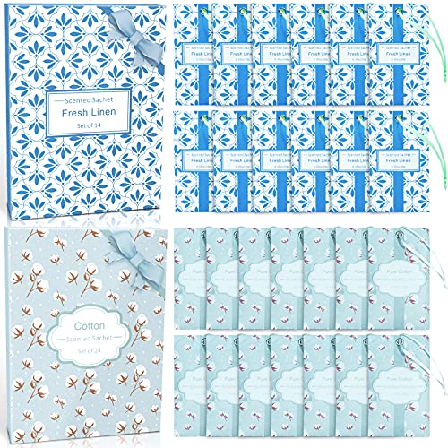 LA BELLEFÉE Sachet Bags for Drawers, Closets and Dresser Set 28 Packs (14 Linen+14 Cotton Sachets)