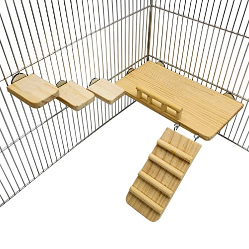 Wooden Hamster Platform with Ladder, Hamster Playground, Bird Perches Cage Toys, Hamster Rat Guinea Pig Chinchilla Cage Accessories