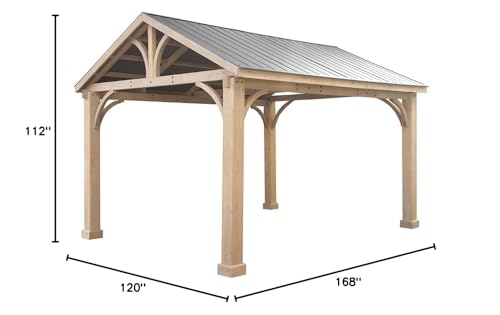 Shade N' Shelters 12' x 14' All-Natural Wood Outdoor Hardtop Gazebo for Patio, Backyard, Garden, or Deck (12' x 14', Cedar Wood)