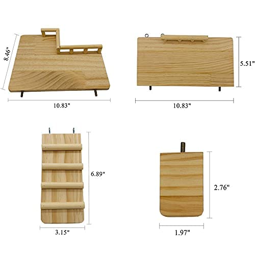 Wooden Hamster Platform with Ladder, Hamster Playground, Bird Perches Cage Toys, Hamster Rat Guinea Pig Chinchilla Cage Accessories