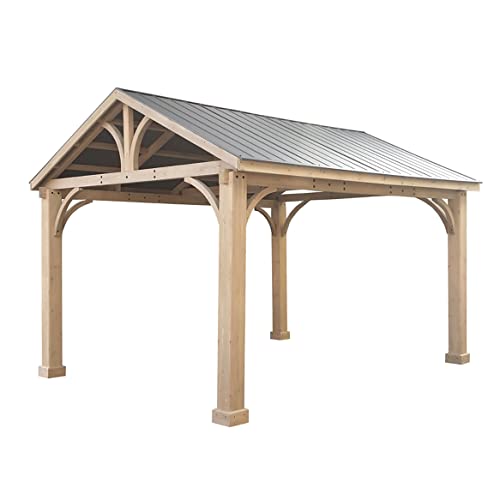 Shade N' Shelters 12' x 14' All-Natural Wood Outdoor Hardtop Gazebo for Patio, Backyard, Garden, or Deck (12' x 14', Cedar Wood)
