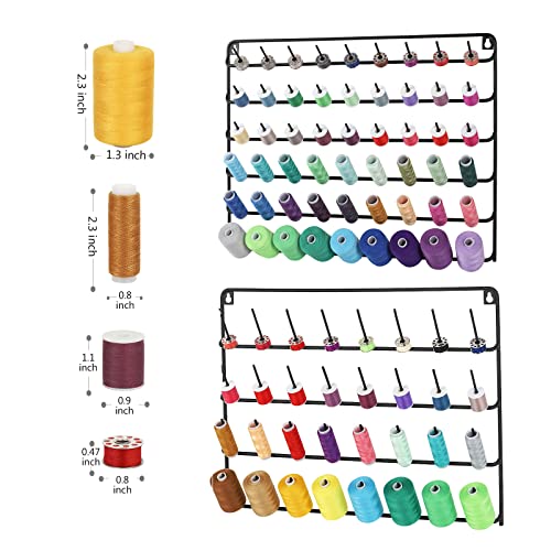 HAITRAL 2 Set of Thread Holders Wall-Mounted,54-Spool and 32-Spool Thread Organizer with Hanging Hooks,Metal Thread Rack for Mini Sewing Threads/Jewelry/Quilting/Embroidery