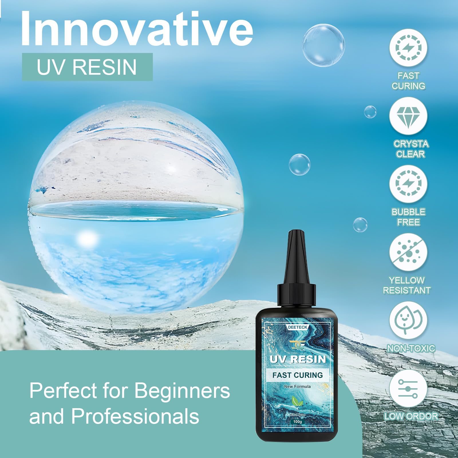 Deeteck UV Resin Kit with Light for Beginners-400g Highly Crystal Clear Hard Epoxy Resin Supplies with 200pcs Making Kit and UV Lamp, Silicone Molds for DIY Arts and Crafts, Fast Curing for Making
