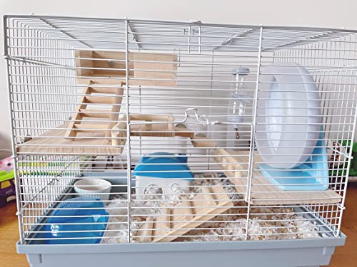 Wooden Hamster Platform with Ladder, Hamster Playground, Bird Perches Cage Toys, Hamster Rat Guinea Pig Chinchilla Cage Accessories