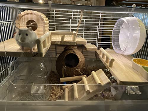 Wooden Hamster Platform with Ladder, Hamster Playground, Bird Perches Cage Toys, Hamster Rat Guinea Pig Chinchilla Cage Accessories