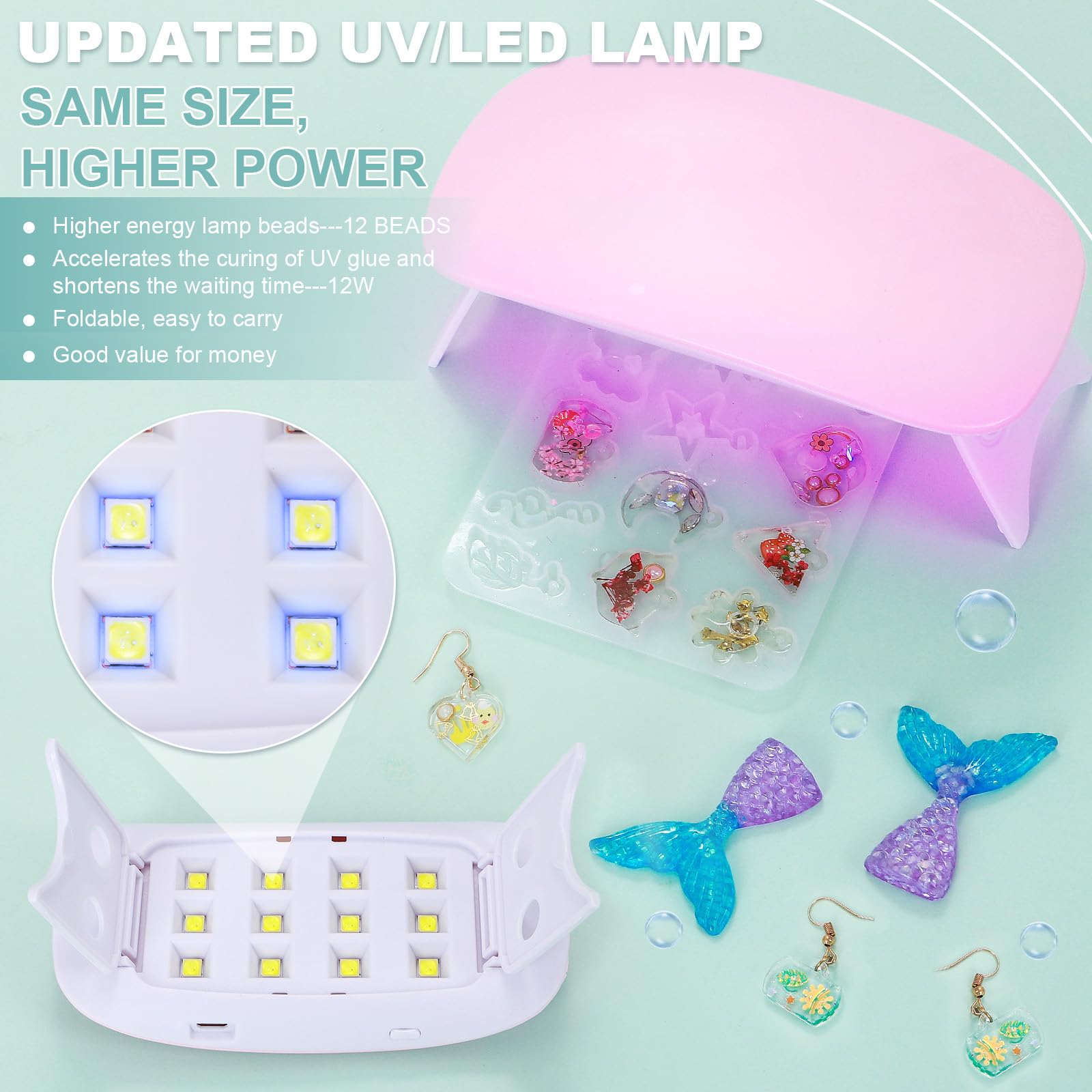 Deeteck UV Resin Kit with Light for Beginners-400g Highly Crystal Clear Hard Epoxy Resin Supplies with 200pcs Making Kit and UV Lamp, Silicone Molds for DIY Arts and Crafts, Fast Curing for Making