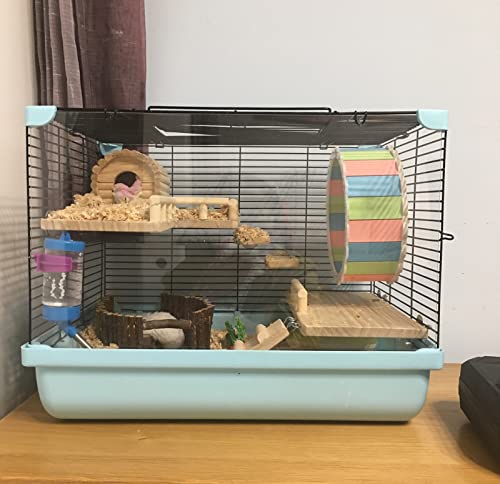 Wooden Hamster Platform with Ladder, Hamster Playground, Bird Perches Cage Toys, Hamster Rat Guinea Pig Chinchilla Cage Accessories