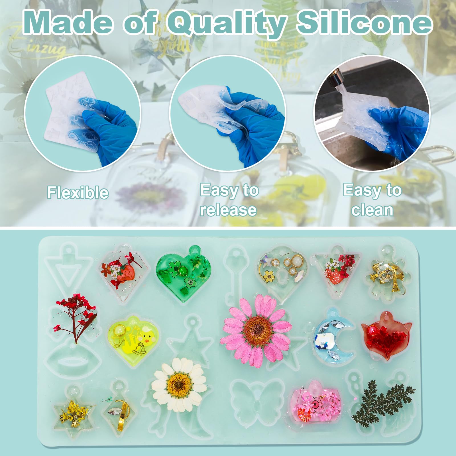 Deeteck UV Resin Kit with Light for Beginners-400g Highly Crystal Clear Hard Epoxy Resin Supplies with 200pcs Making Kit and UV Lamp, Silicone Molds for DIY Arts and Crafts, Fast Curing for Making
