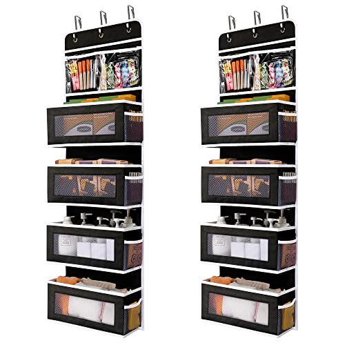 JARLINK 2 Pack 5-Shelf Over Door Hanging Organizer, Foldable Wall Mount 4 Big Pocket Storage with PVC Clear Window, Large Capacity Storage for Bedroom, Kitchen, Cosmetics, Toys, Sundries, etc (Black)
