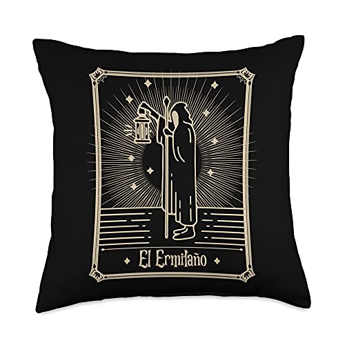 El Ermitano Vintage Tarot Card Playera Tarot en Es El Ermitano Vintage Card Playera Tarot en Espanol Throw Pillow, 18x18, Multicolor