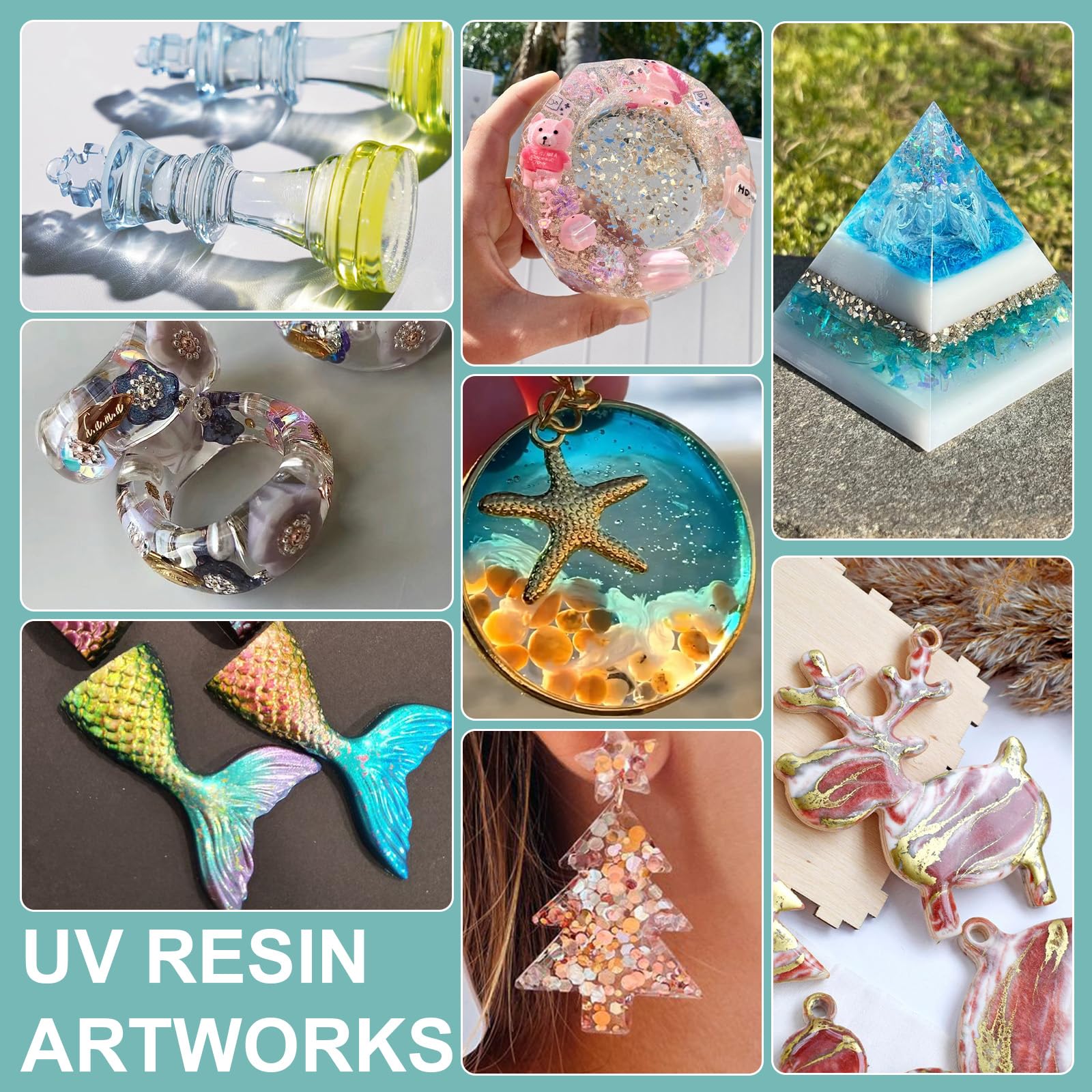 Deeteck UV Resin Kit with Light for Beginners-400g Highly Crystal Clear Hard Epoxy Resin Supplies with 200pcs Making Kit and UV Lamp, Silicone Molds for DIY Arts and Crafts, Fast Curing for Making