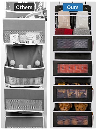 JARLINK 2 Pack 5-Shelf Over Door Hanging Organizer, Foldable Wall Mount 4 Big Pocket Storage with PVC Clear Window, Large Capacity Storage for Bedroom, Kitchen, Cosmetics, Toys, Sundries, etc (Black)