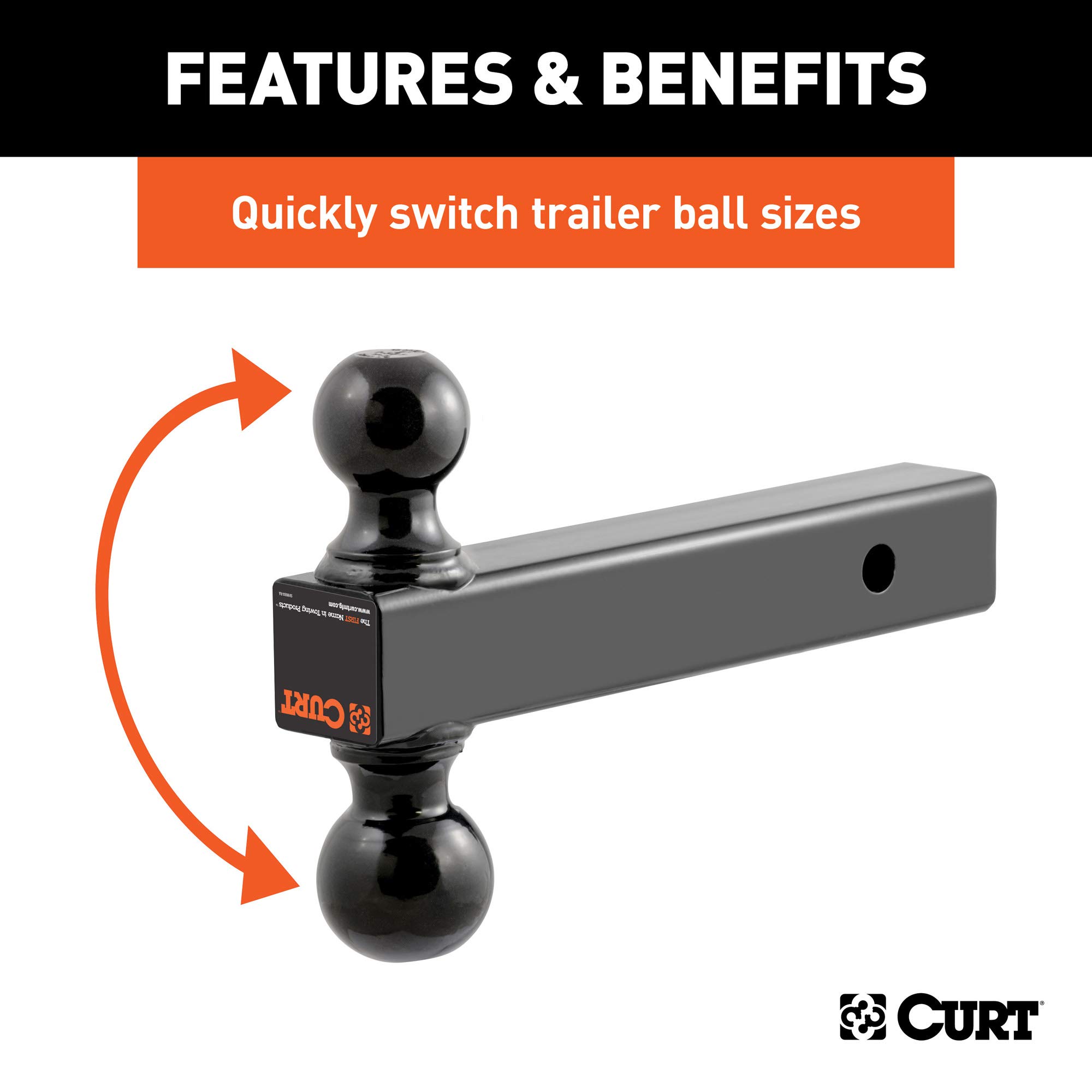 CURT 45660 Multi-Ball Trailer Hitch Ball Mount, 2, 2-5/16-Inch Balls, Fits 2-Inch Receiver, 10,000 lbs