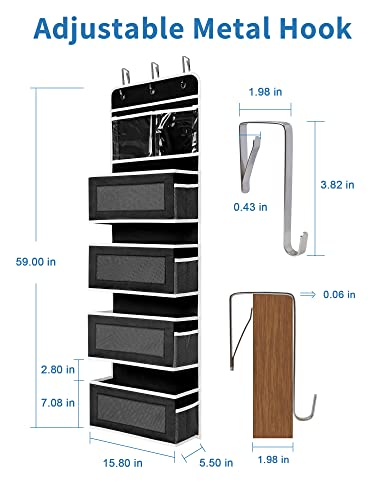 JARLINK 2 Pack 5-Shelf Over Door Hanging Organizer, Foldable Wall Mount 4 Big Pocket Storage with PVC Clear Window, Large Capacity Storage for Bedroom, Kitchen, Cosmetics, Toys, Sundries, etc (Black)