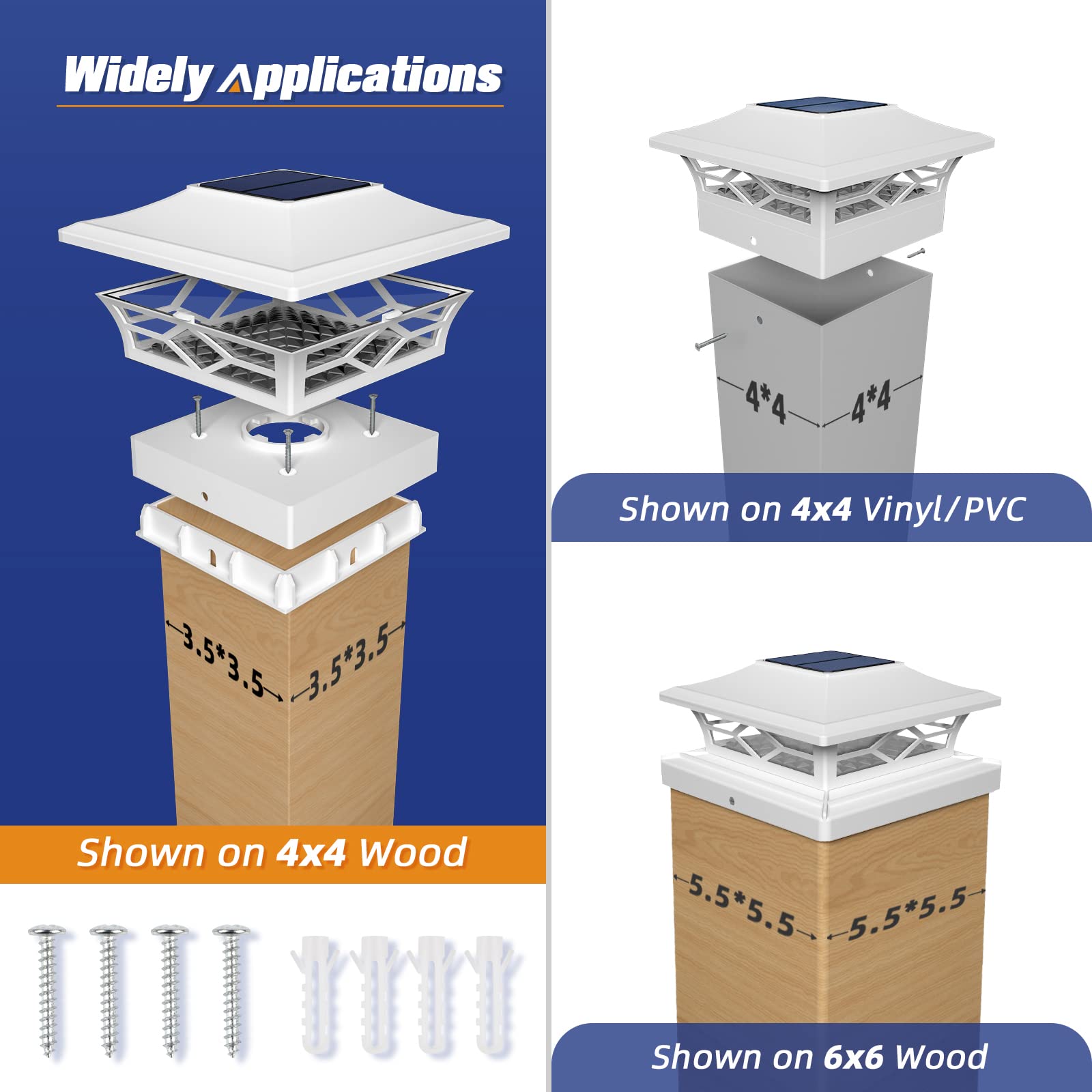 APONUO Solar Post Cap Lights,4x4 Post Solar Lights with 4 Lighting Modes,4x4 Solar Post Cap Lights Outdoor for Fence Deck Post 4x4 6x6 Wood&4X4 5X5 Vinyl,White,4 Pack