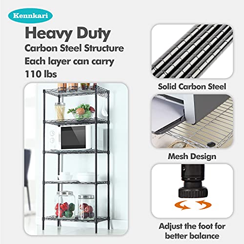 Kennkari 5 Tier Adjustable Metal Shelf Organizer Rack for Pantry/Laundry/Bathroom/Kitchen/Dorm, 3 Tier Small Interlocking Wire Storage Shelves, Free Standing Shelving Unit
