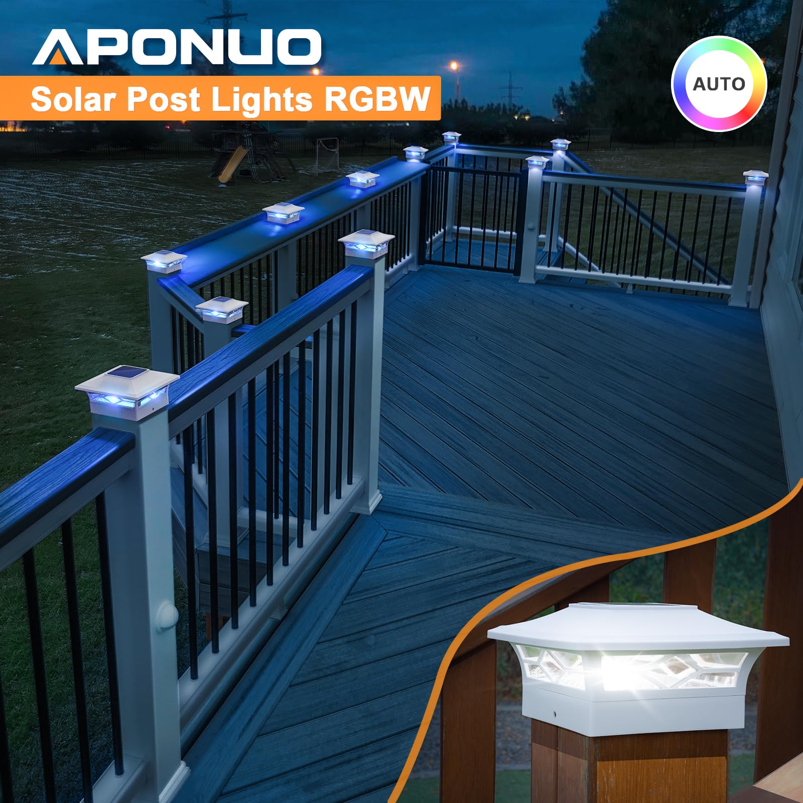 APONUO Solar Post Cap Lights,4x4 Post Solar Lights with 4 Lighting Modes,4x4 Solar Post Cap Lights Outdoor for Fence Deck Post 4x4 6x6 Wood&4X4 5X5 Vinyl,White,4 Pack