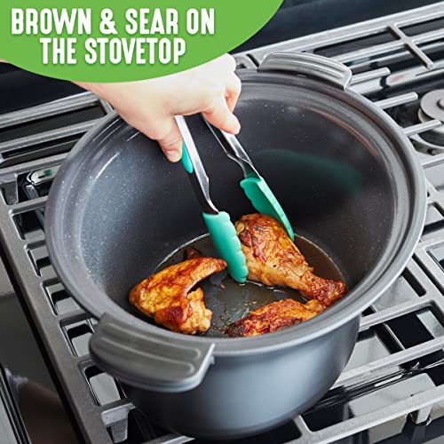 GreenLife Cook Duo Healthy Ceramic Nonstick 6QT Slow Cooker, PFAS-Free, Digital Timer, Dishwasher Safe Parts, Turquoise