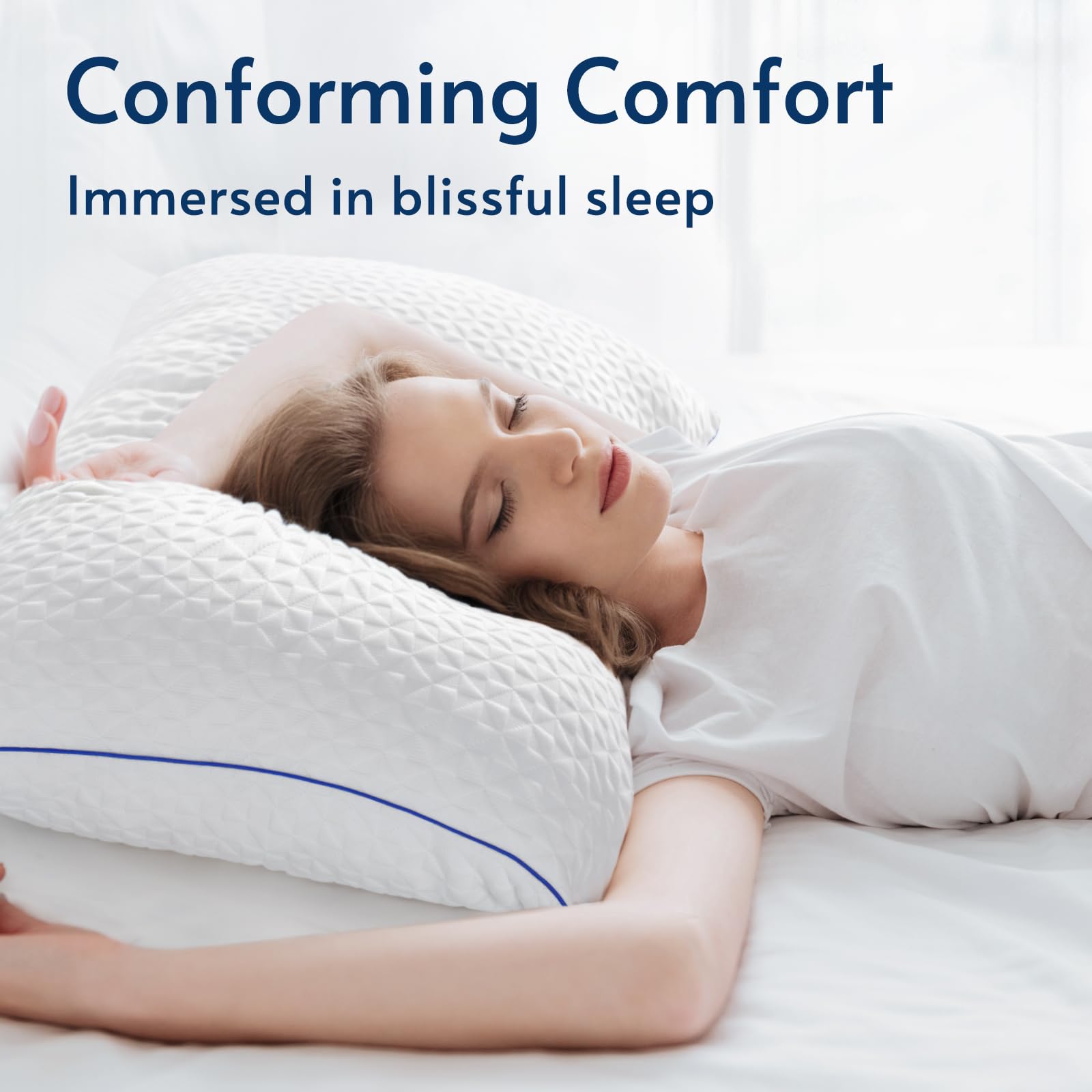 viewstar Shredded Memory Foam Pillows Queen Size Set of 2, Adjustable Firm Pillows for Side Back Stomach Sleepers, Bed Pillows with Washable Removable Cover 19"x 28"