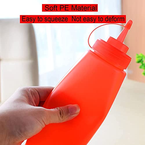 CONDRA FIELD Condiment Sauces Squeeze Bottles - (3Pcs-13.5oz),with Leak-Proof Cap and Scale Line.Plastic Squeeze Squirt Bottles for Ketchup,Mustard,Oil, Salad and More.