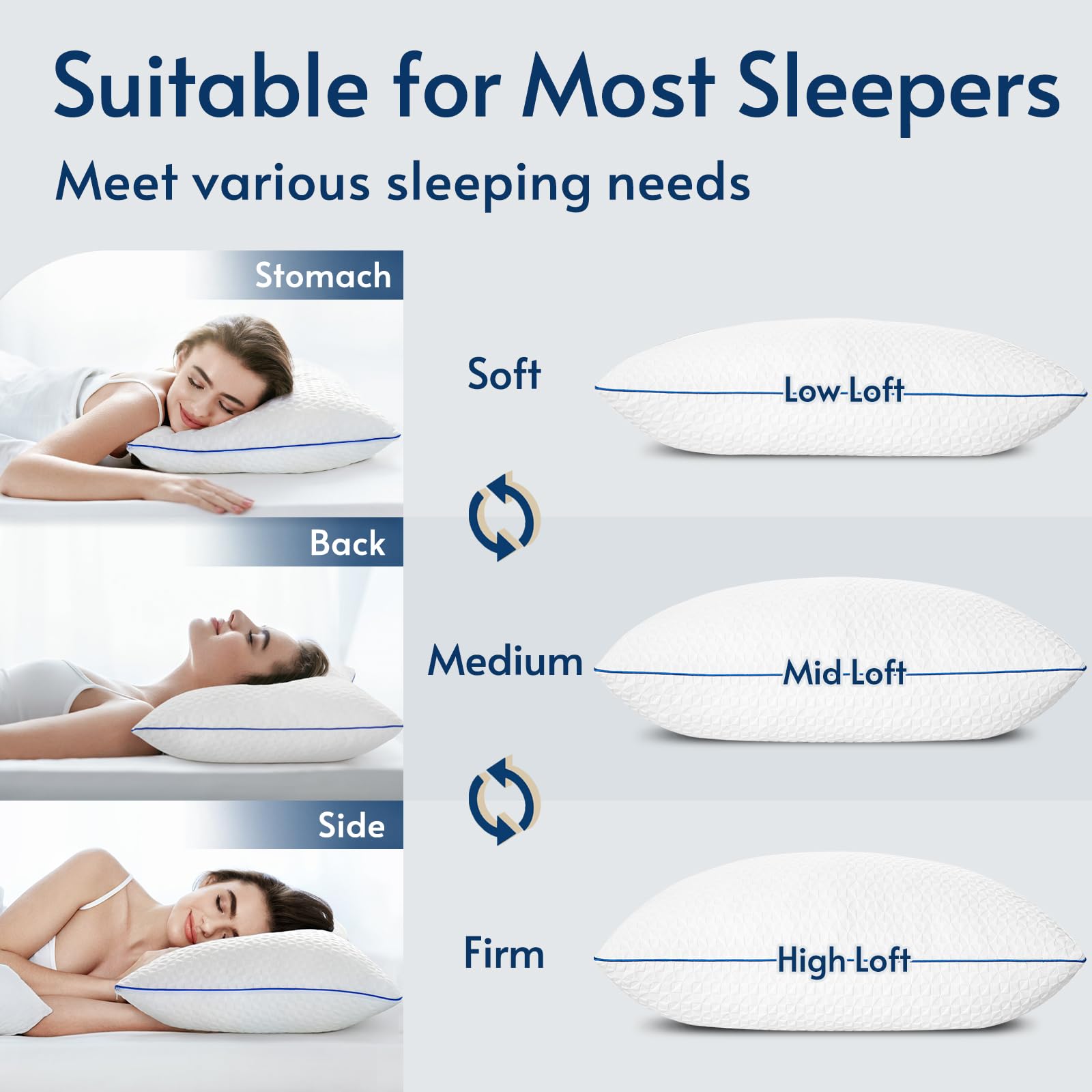 viewstar Shredded Memory Foam Pillows Queen Size Set of 2, Adjustable Firm Pillows for Side Back Stomach Sleepers, Bed Pillows with Washable Removable Cover 19"x 28"
