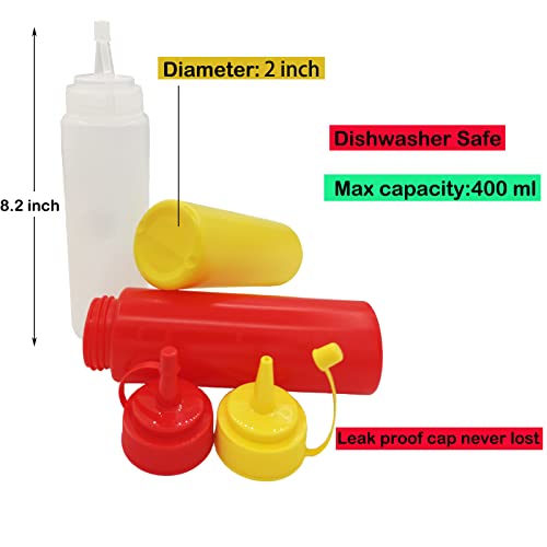 CONDRA FIELD Condiment Sauces Squeeze Bottles - (3Pcs-13.5oz),with Leak-Proof Cap and Scale Line.Plastic Squeeze Squirt Bottles for Ketchup,Mustard,Oil, Salad and More.