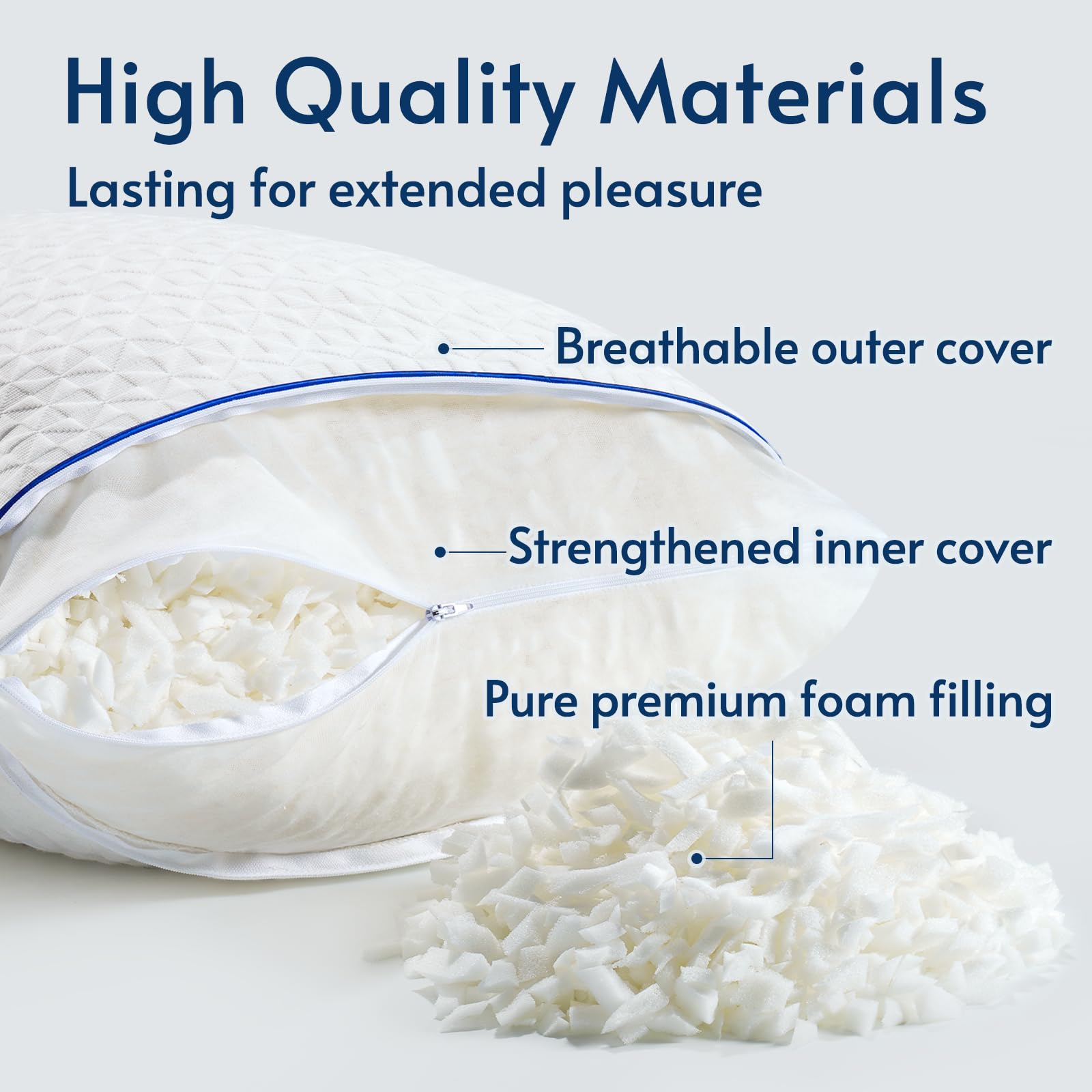viewstar Shredded Memory Foam Pillows Queen Size Set of 2, Adjustable Firm Pillows for Side Back Stomach Sleepers, Bed Pillows with Washable Removable Cover 19"x 28"
