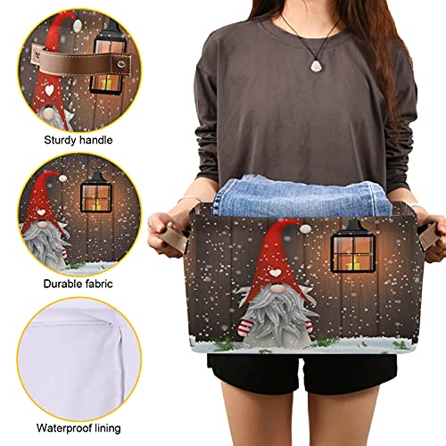 STAYTOP 1PCS Christmas Large Storage Basket,Traditional Christmas Gnome Santa Claus Collapsible Toy Storage Box Waterproof Laundry Basket with Handle for Home Closets, Offices, Bedrooms, B06D20006