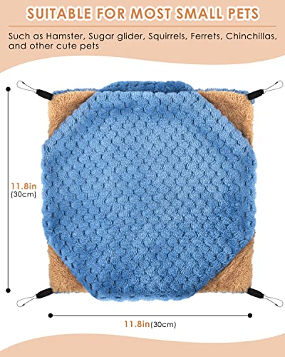 TINDTOP Small Animals Hammock, Ferret Sugar Glider Triple Bunk Bed Cage Warm Plush Hanging Hammock Bed Hideout for Hamster Guinea Pig Rat Ferret Chinchilla (Grey + Blue)