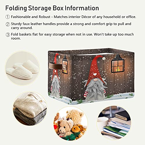 STAYTOP 1PCS Christmas Large Storage Basket,Traditional Christmas Gnome Santa Claus Collapsible Toy Storage Box Waterproof Laundry Basket with Handle for Home Closets, Offices, Bedrooms, B06D20006
