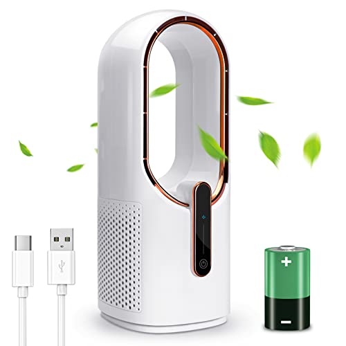 SISMEL Desk Fan, Small Quiet Bladeless Fan 11.8 Inch USB Table Fan, Portable Rechargeable Battery Operated Fan with Touch Control 3 Cooling Speeds, Personal Desktop Fan for Bedroom Office Home