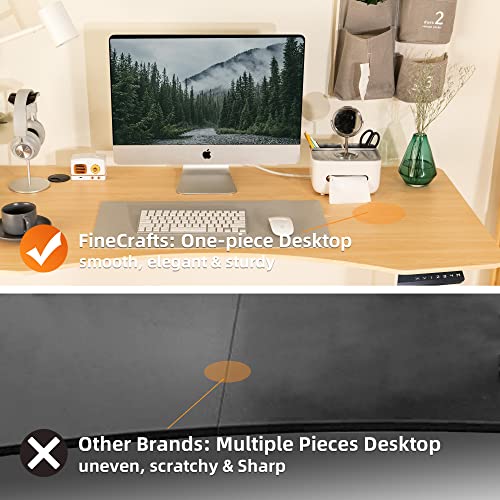 FinerCrafts Standing Desk 71" x 32" Inches Dual-Motor Height Adjustable Desk Electric Sit Stand Desk Home Office Desks Whole Piece Desk Board (Natural Maple Desktop/White Frame)