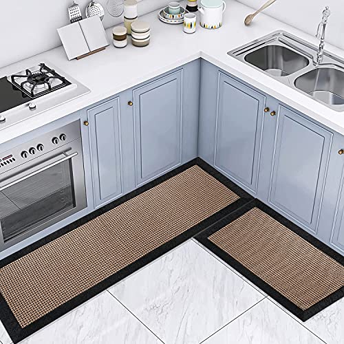Twill Kitchen Mat Kitchen Rugs Set of 2 Kitchen Rugs and Mats Non Skid Washable Kitchen Floor Rugs for in Front of Sink Heavy Duty Standing Mat Kitchen mats for Floor Countertop Fridge Indoor