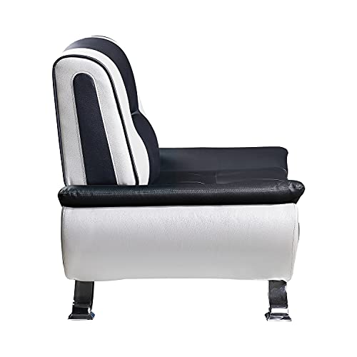 Lexicon Arques Two Tone Faux Leather Living Room Love Seat, 63.5" W, Black and White