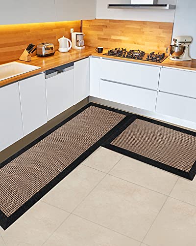 Twill Kitchen Mat Kitchen Rugs Set of 2 Kitchen Rugs and Mats Non Skid Washable Kitchen Floor Rugs for in Front of Sink Heavy Duty Standing Mat Kitchen mats for Floor Countertop Fridge Indoor
