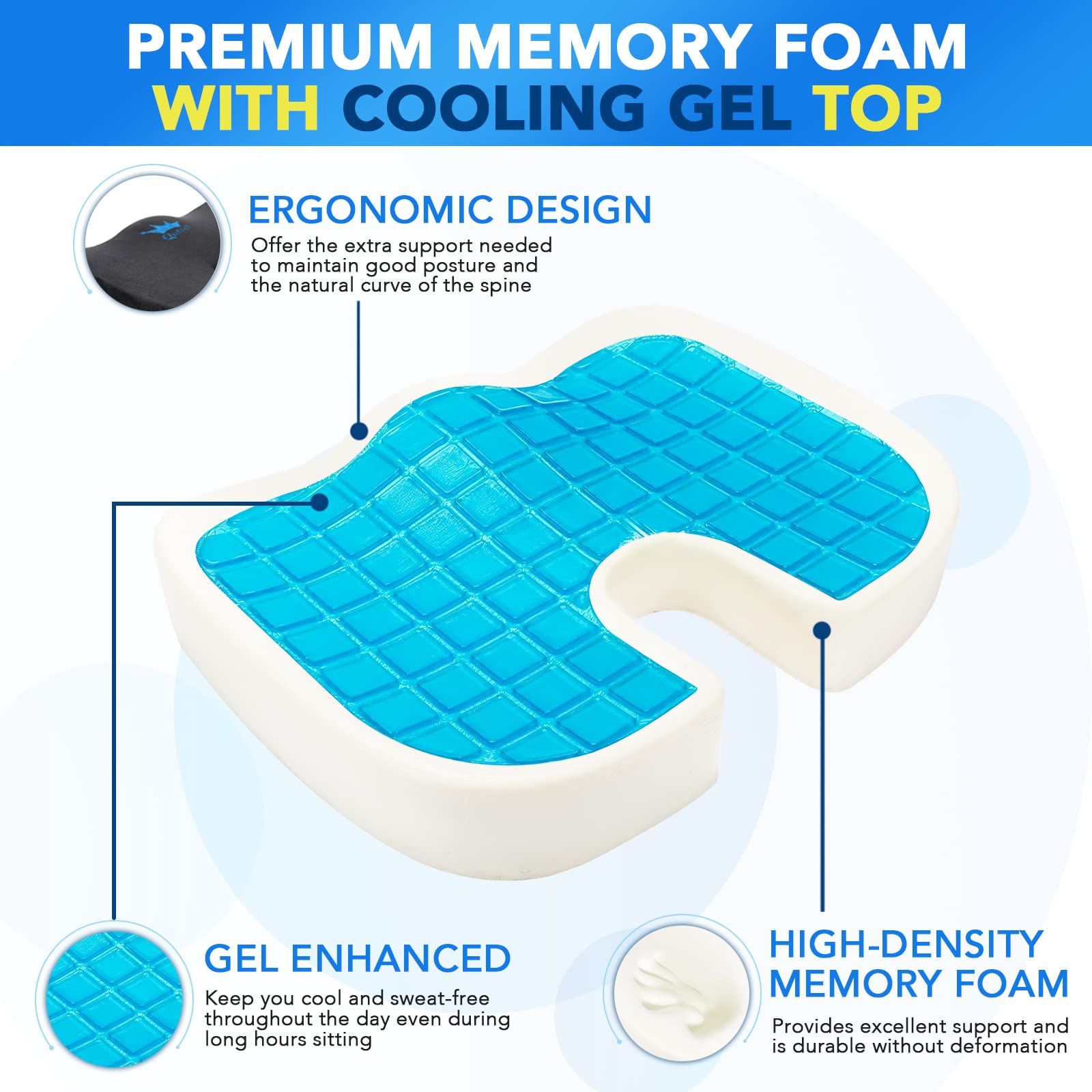 QUTOOL Lumbar Support Pillow&Gel Seat Cushion