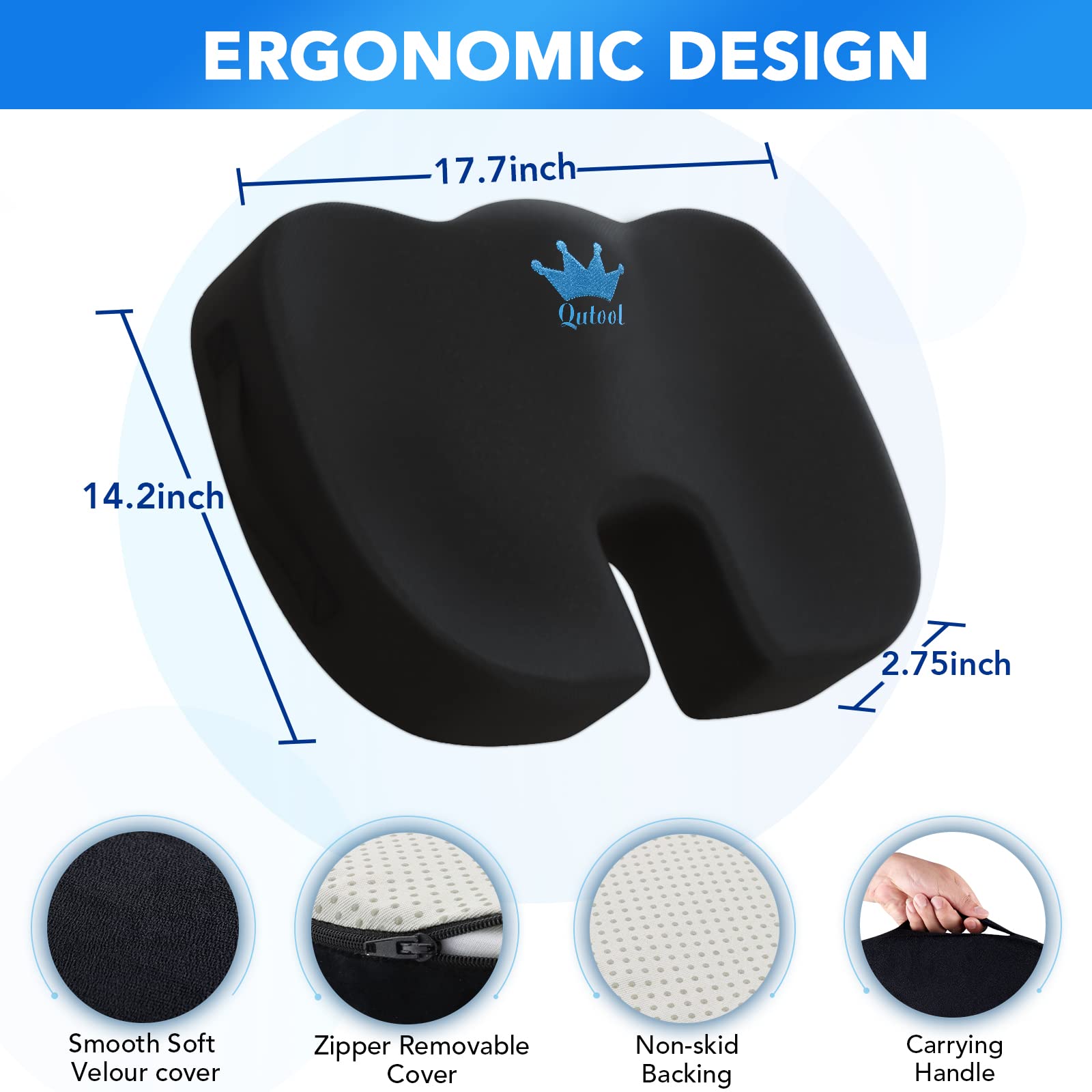 QUTOOL Lumbar Support Pillow&Gel Seat Cushion