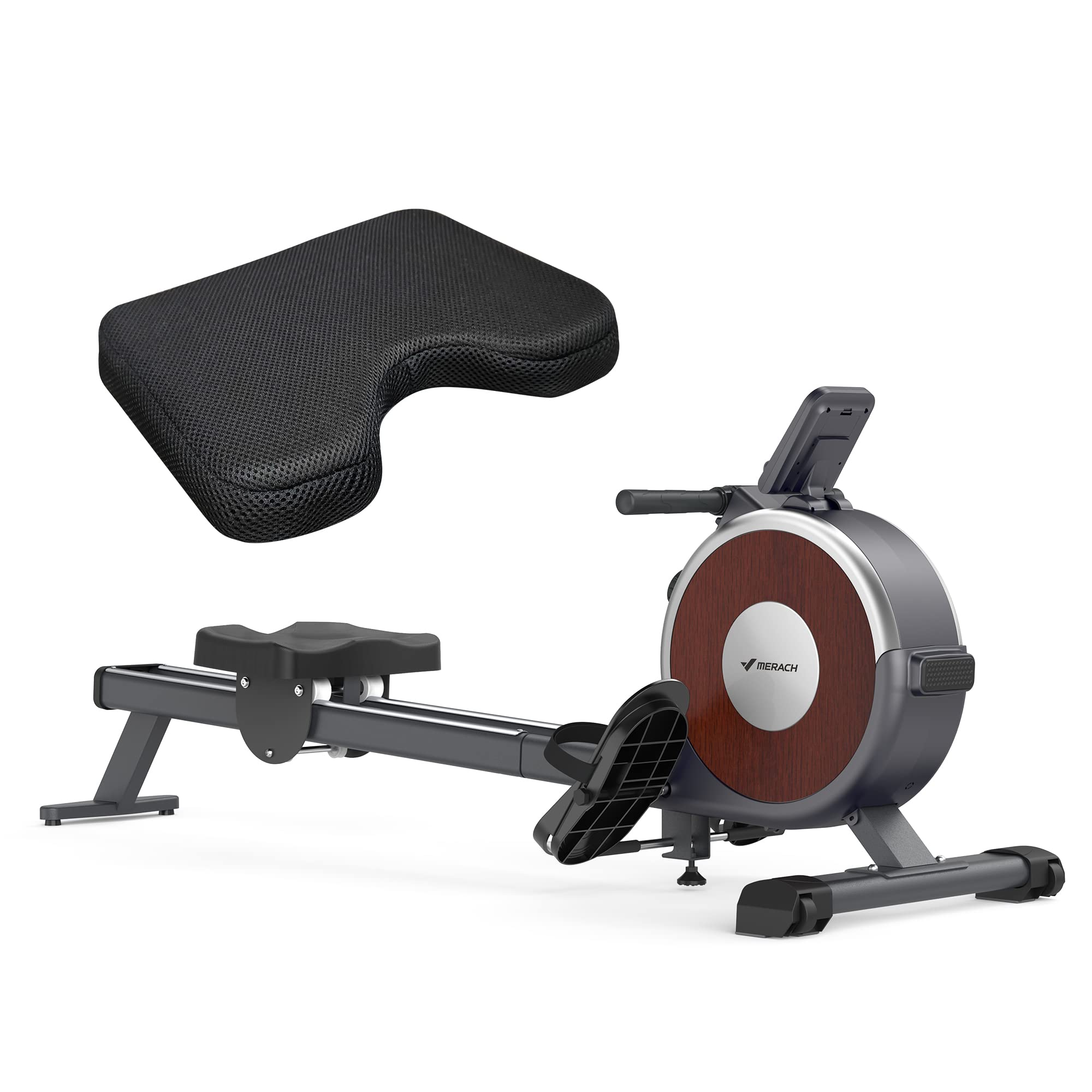 MERACH Rowing Machine & Seat Cushion, Magnetic Rower Machine for Home, 16 Levels of Quiet Resistance, Dual Slide Rail with Max 350lb Weight Capacity, App Compatible