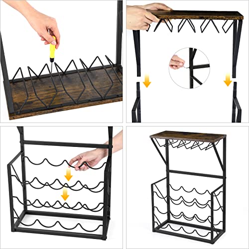 MOOACE Wood Wine Rack, Countertop Wine Storage Stand, Hold 12 Wine Bottles and 8 Glasses, Freestanding Wine Holder Stand for Kitchen, Pantry, Cellar, Bar