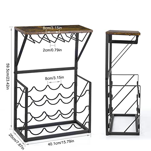MOOACE Wood Wine Rack, Countertop Wine Storage Stand, Hold 12 Wine Bottles and 8 Glasses, Freestanding Wine Holder Stand for Kitchen, Pantry, Cellar, Bar