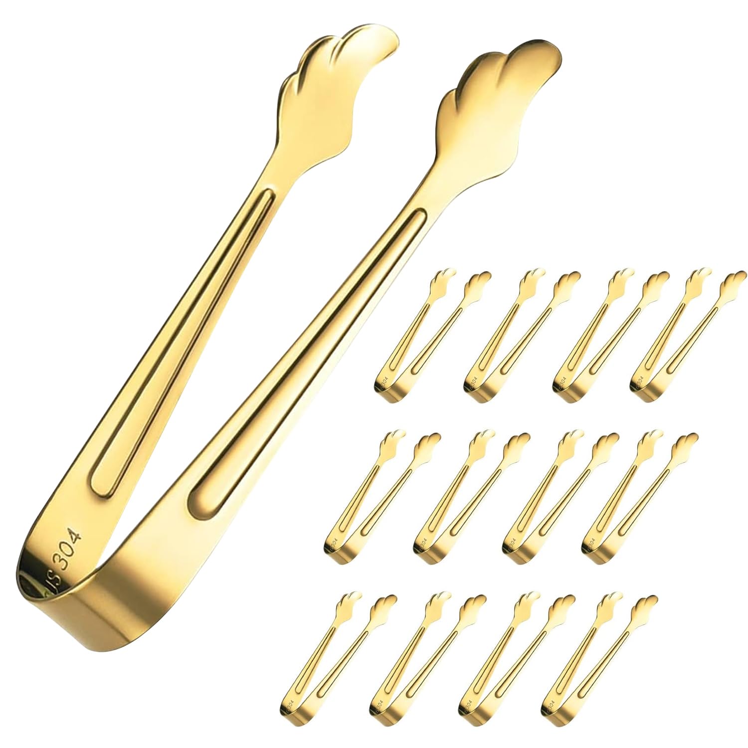 SOOHAO 12PCS Small Serving Tongs Sugar Tongs Stainless Steel Ice Tongs Mini Appetizers Tongs Angel’s Wing Shaped Small Kitchen Tongs for Tea Party Coffee Bar Kitchen (4.3 Inch, Golden)