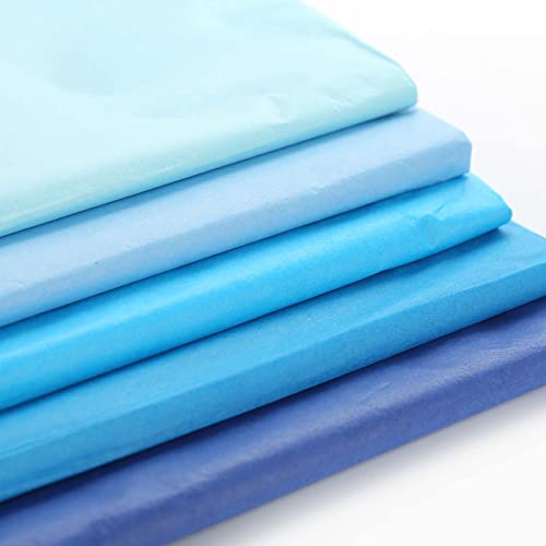 Shindel Tissue Gift Wrapping Paper Crafts, 200Sheets Blue Wrapping Tissue, 5 Colors, 19.7 x 27.6inches