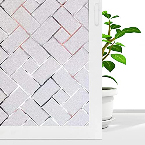 FYY Window Privacy Film, Frosted Glass Covering, Non Adhesive Static Cling Window Stickers, Opaque UV Blocking Heat Control Glass Door Stickers for Bathroom Office Hospital - Matte Lattice, 45x200CM