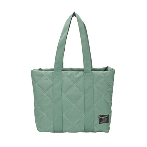 TWOYOMN Oxford Tote Bags for Women Quilted Tote Handle Large Capacity Lightweight Aesthetic Pure Color Tote Work/Business bag (Green)